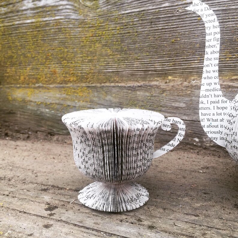 Book page Teapot & 2 cupsWedding CenterpieceBook | Etsy