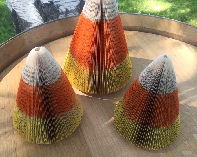 Set of Three Book Page Candy Corn/halloween Decor/party Decor/upcycled ...