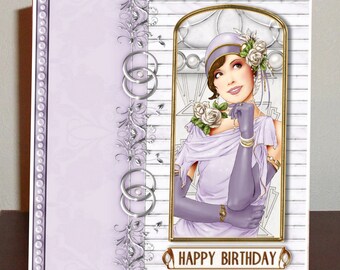 Female Birthday Card, Great Gatsby Flapper Lady Card, Art Deco Roaring ...