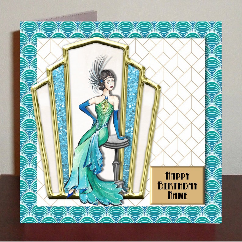 Art Deco Female Birthday Cards With Ladies In Glamourous Etsy