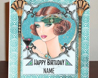 Art Deco Themed Birthday Card With Flapper Lady and Cocktails | Etsy UK