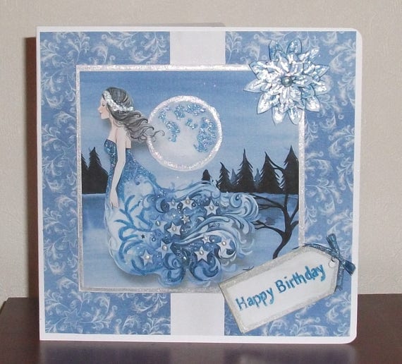 Beautiful female birthday card mystical moonlight scene with | Etsy