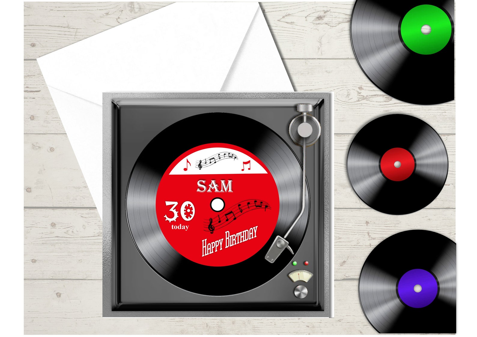 Personalised Vinyl Record on Turntable Birthday Card in - Etsy