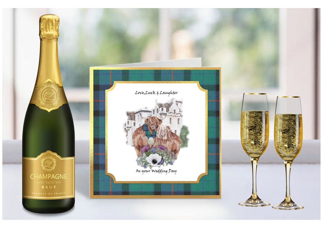 Scottish Highland Cow Wedding Card With Various Tartans, Highland Cow ...