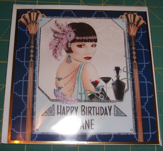 Art Deco Themed Birthday Card With Flapper Lady and Cocktails | Etsy UK