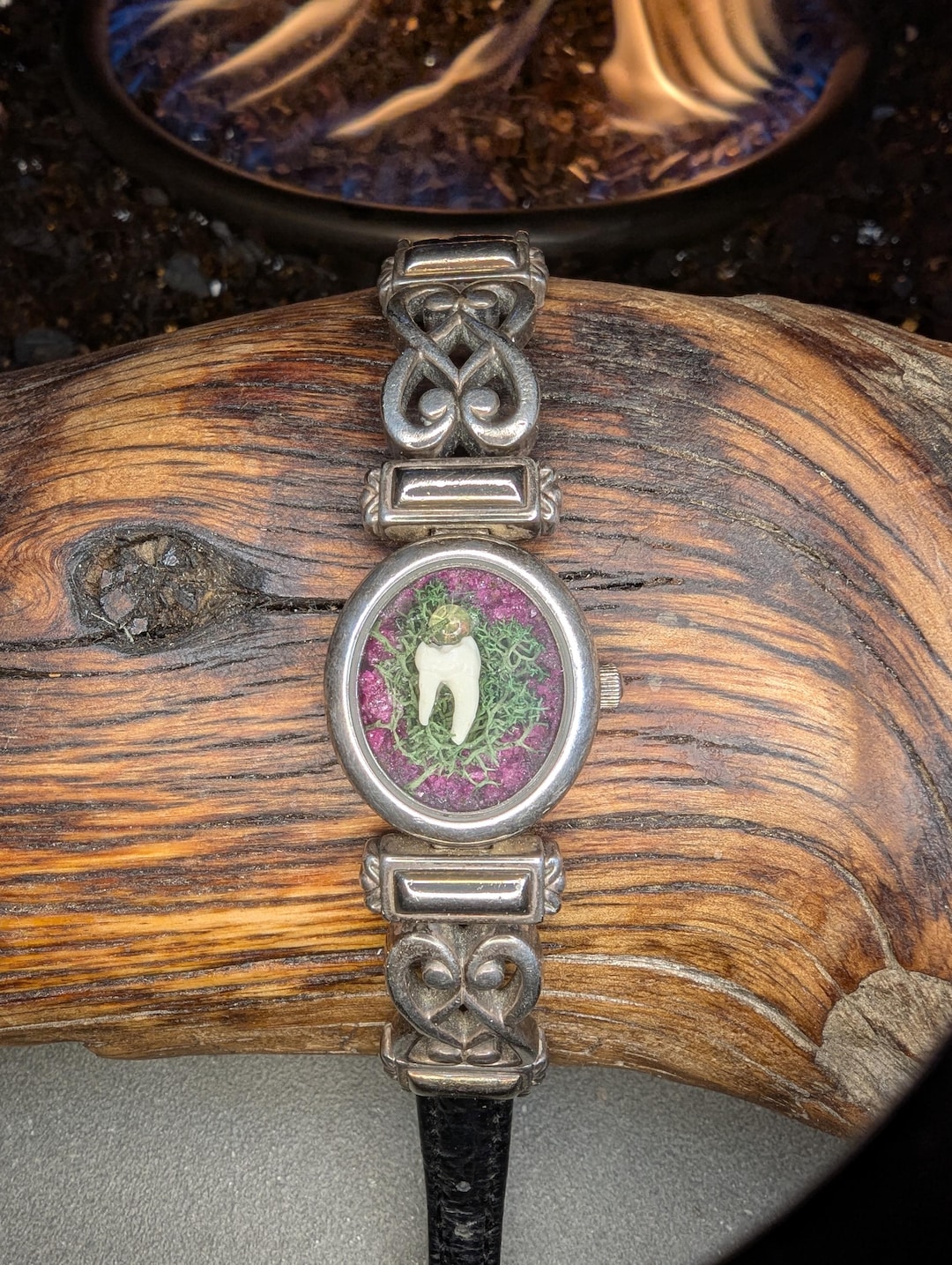 UV Reactive Vampire Watch!! Muskrat Tooth With Lab Ruby in Repurposed ...