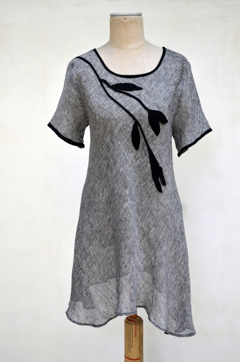 Long Light Linen Tunic Tank Applique by ZOJKA S Size Eco Hand - Etsy