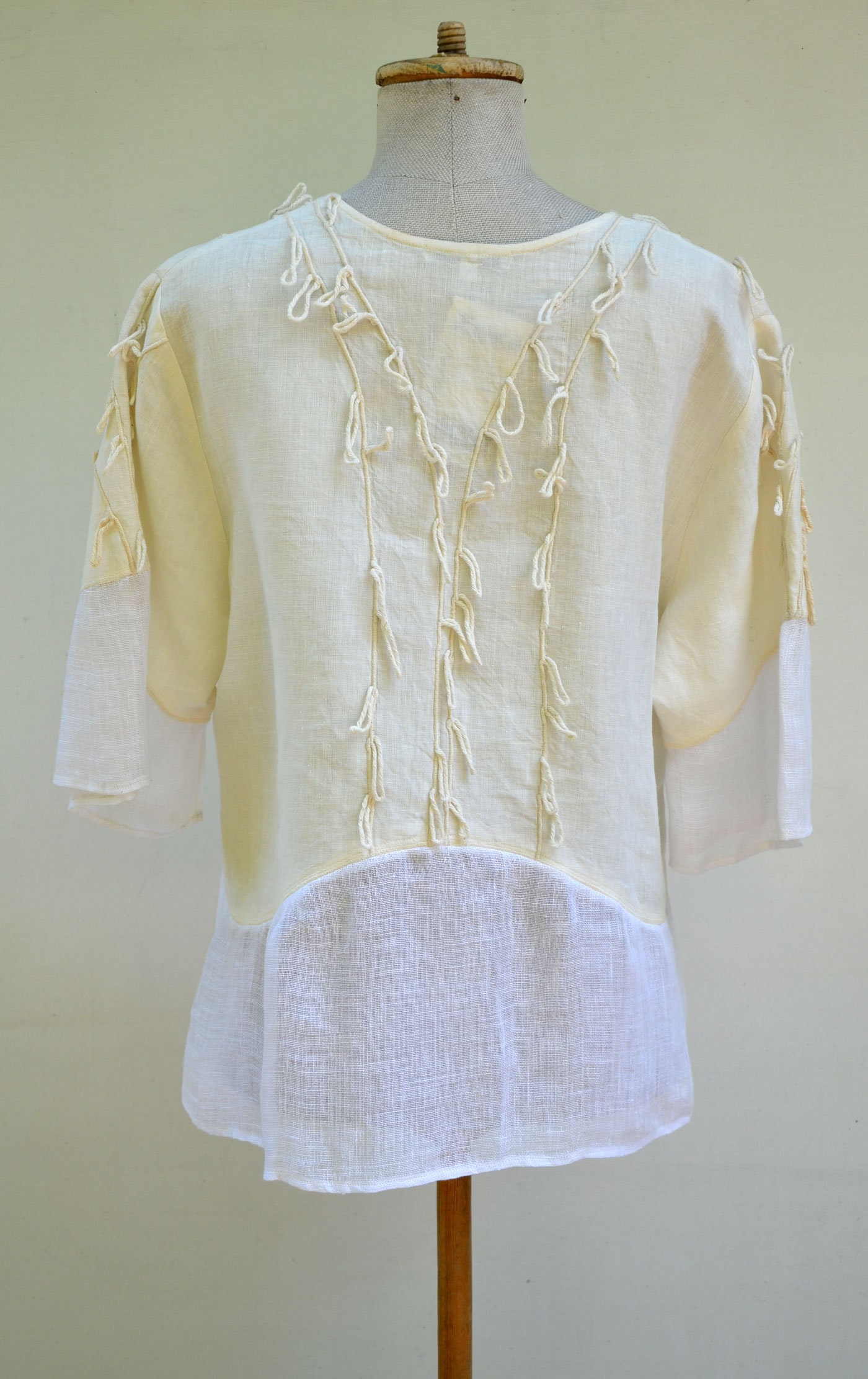 White Washed Linen Blouse M Size Unique European Fashion, Embroidered ...