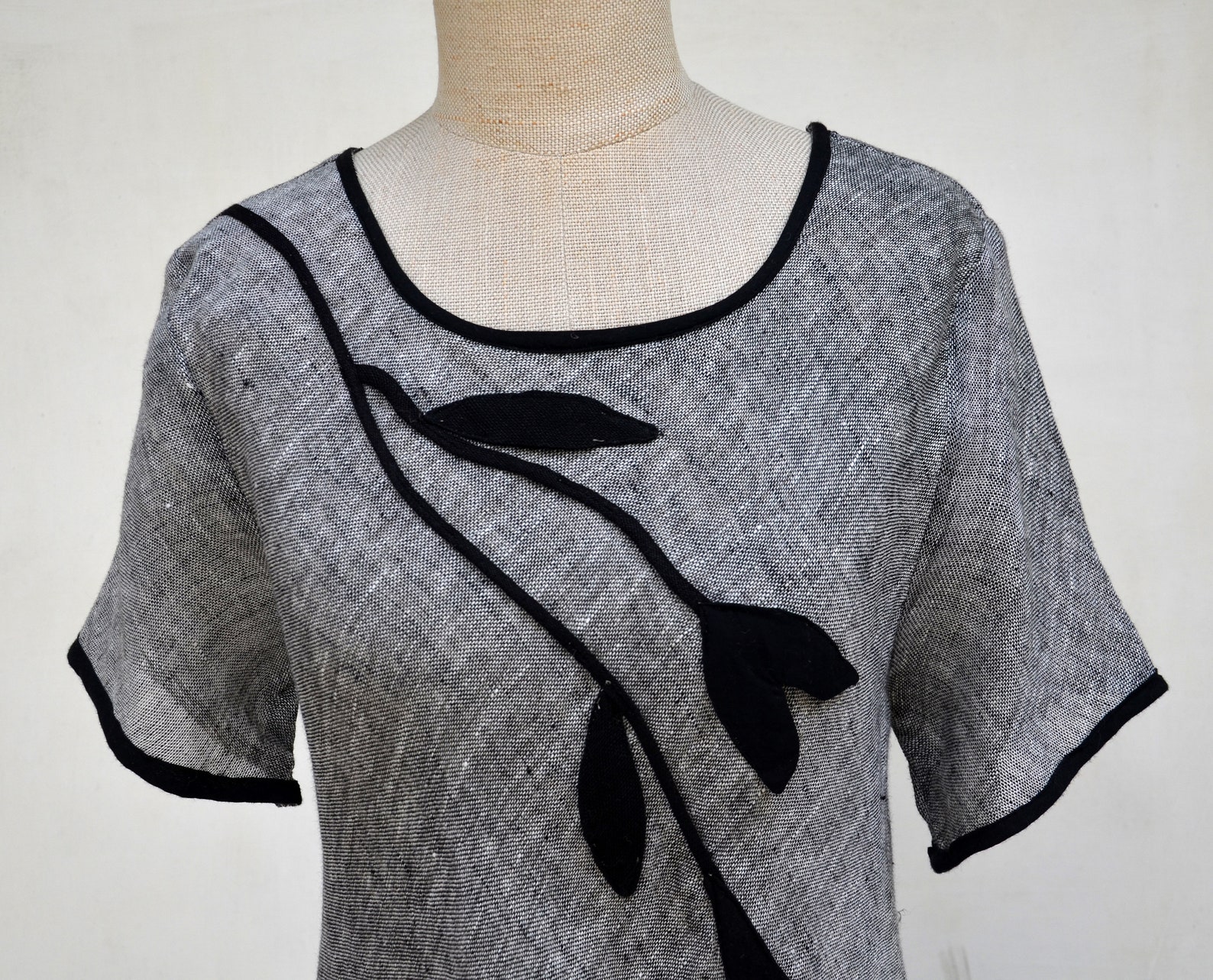 Long Light Linen Tunic, Tank Applique by ZOJKA S Size Eco Hand Made ...