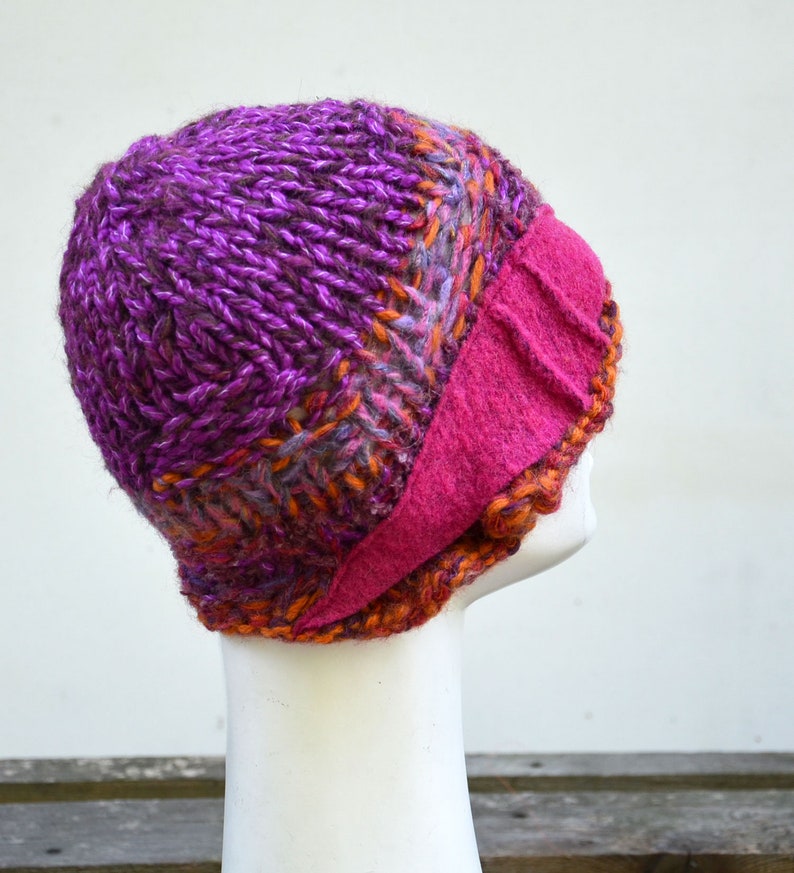 Retro Flapper Hat Fuchsia Knit Cloche Hat Hand Knitted Soft Wool ...