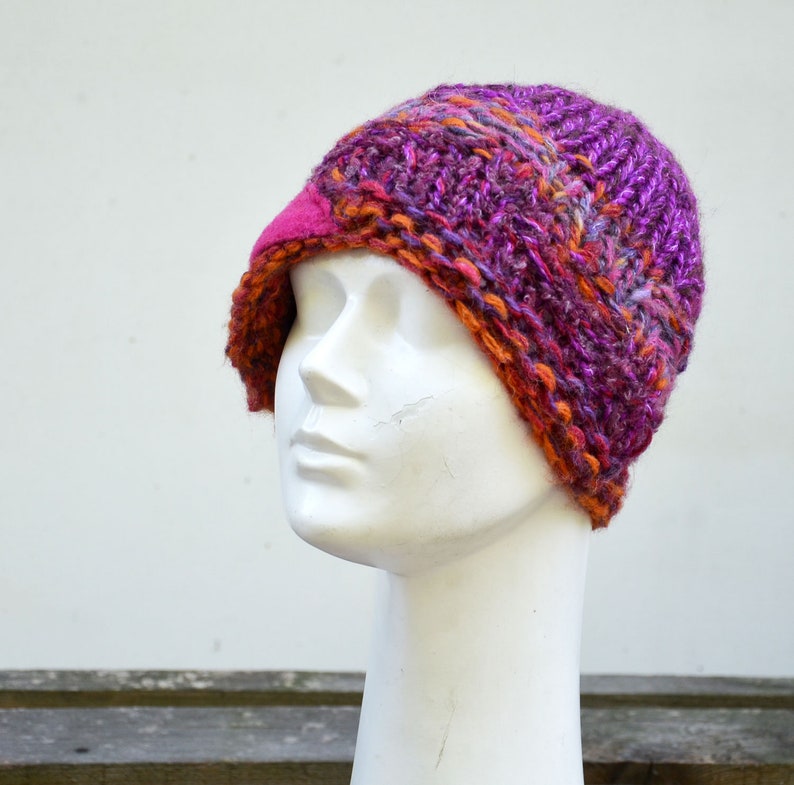 Retro Flapper Hat Fuchsia Knit Cloche Hat Hand Knitted Soft Wool ...