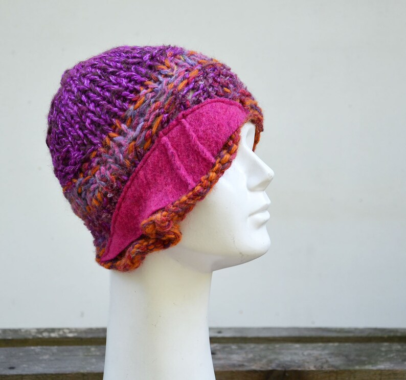Retro Flapper Hat Fuchsia Knit Cloche Hat Hand Knitted Soft Wool ...