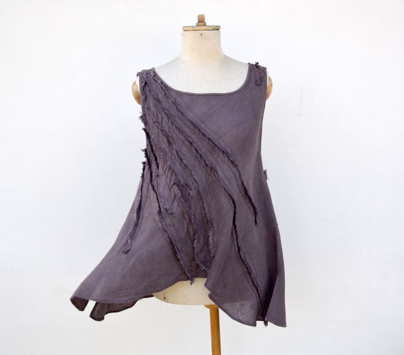 Linen Top Plum Hemp Blouse S / M Size Woman Unique Fashion | Etsy