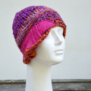 Retro Flapper Hat Fuchsia Knit Cloche Hat Hand Knitted Soft Wool ...