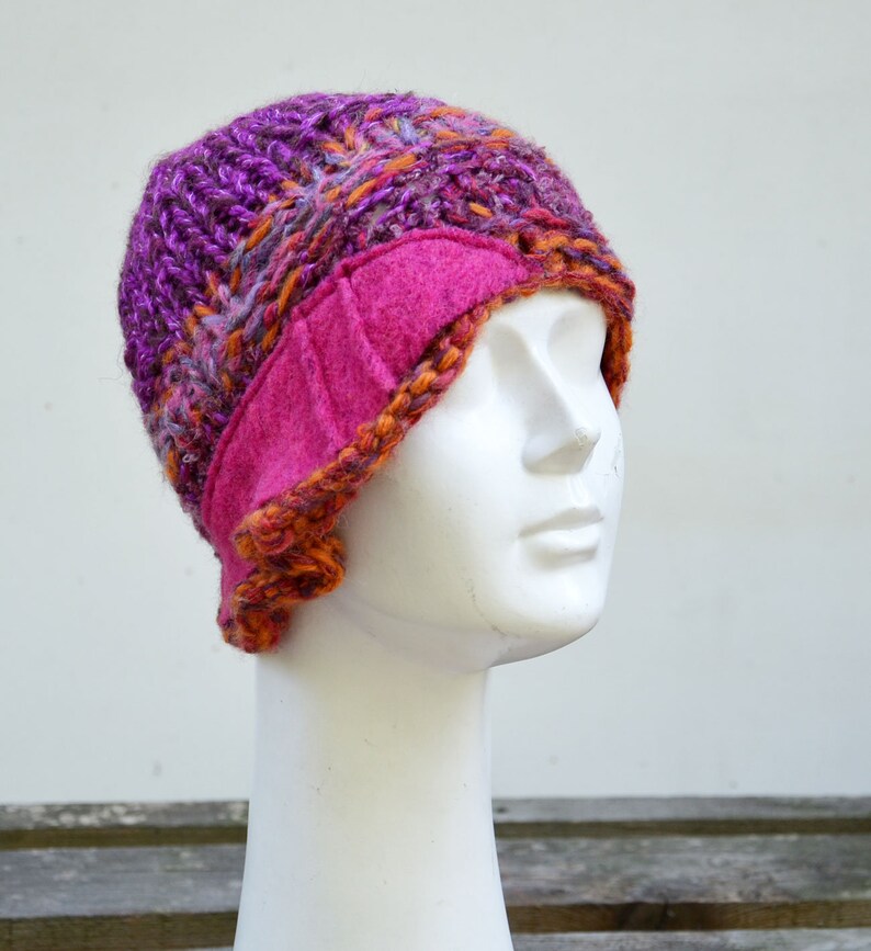 Retro Flapper Hat Fuchsia Knit Cloche Hat Hand Knitted Soft Wool ...