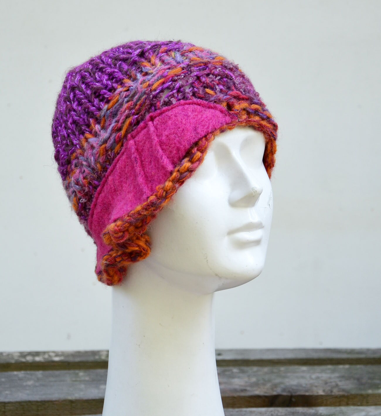 Retro Flapper Hat Fuchsia Knit Cloche Hat Hand Knitted Soft Wool ...