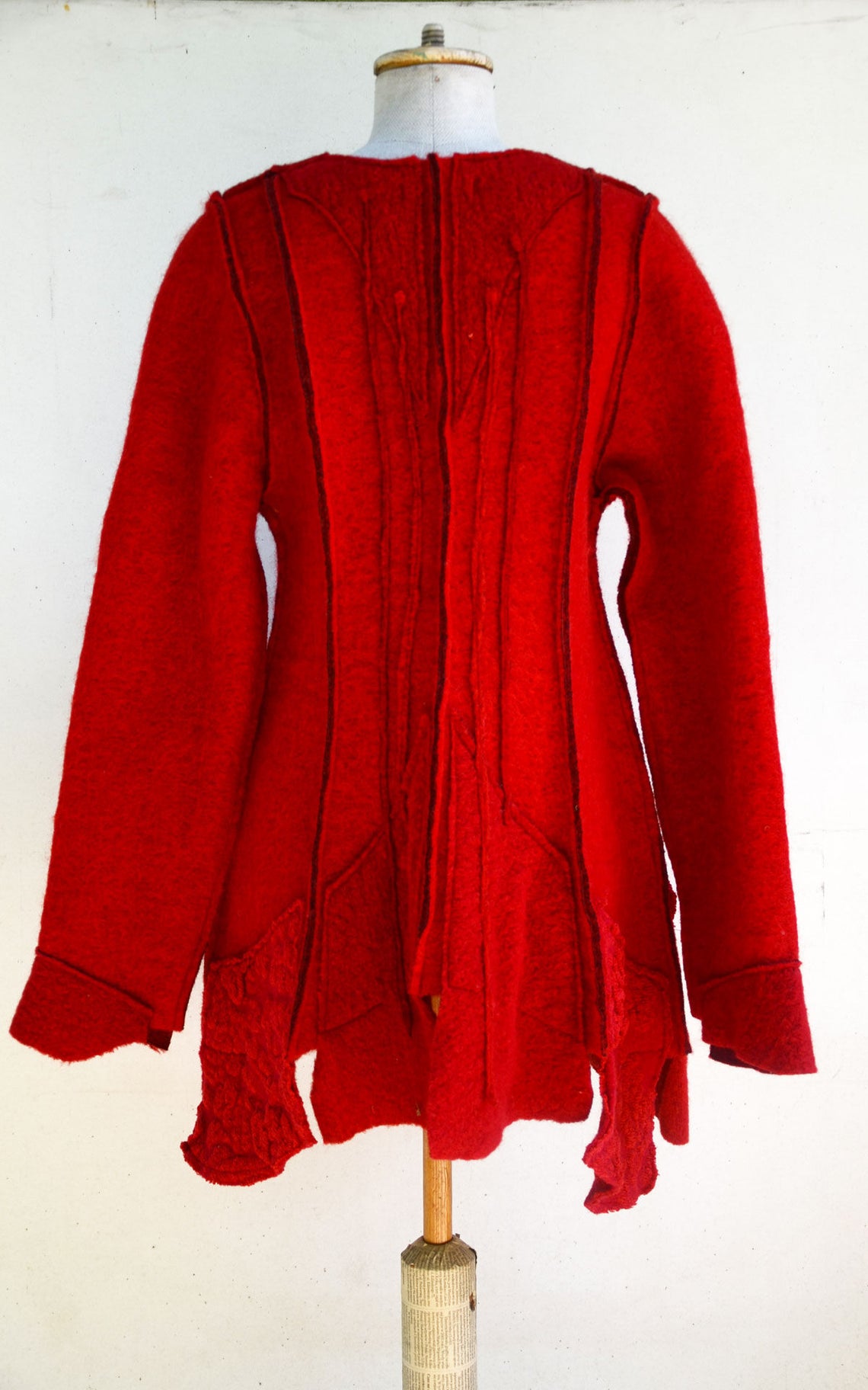 Long Jacket Red Felted Wool, Unique Art to Wear, S Size, Fleece ...