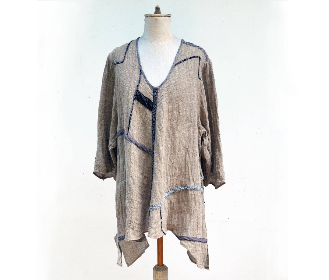 Large LINEN Tunic M Size, Eco Hemp Flax Tank OOAK Woman Unique Fashion ...