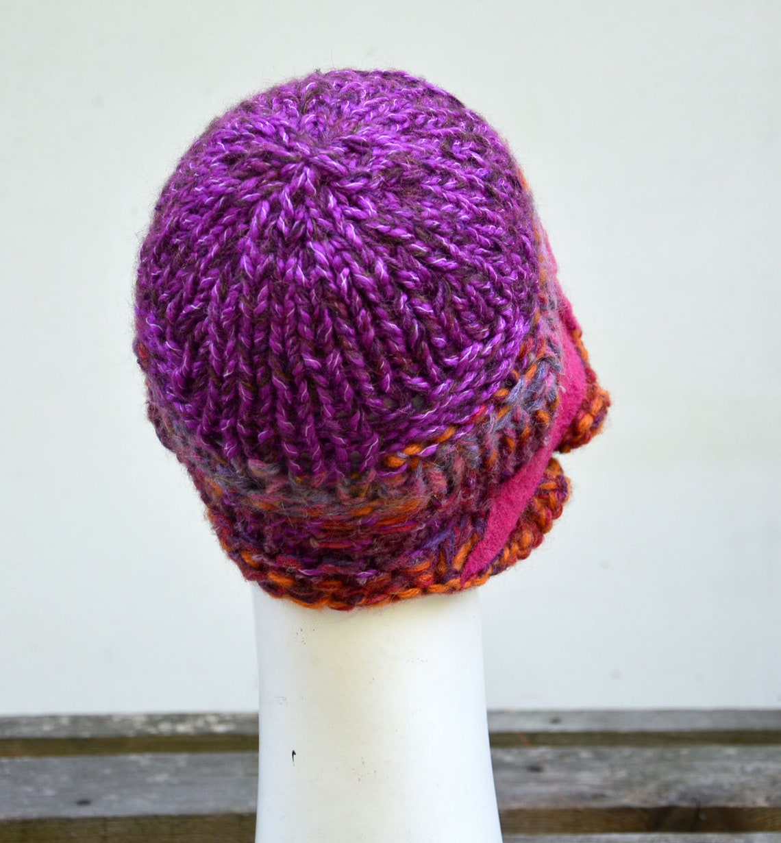 Retro Flapper Hat Fuchsia Knit Cloche Hat Hand Knitted Soft Wool ...