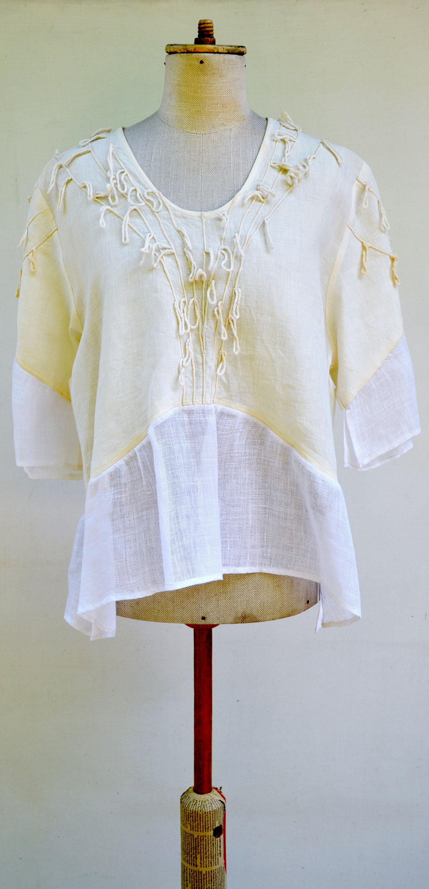 White Washed Linen Blouse M Size Unique European Fashion, Embroidered ...