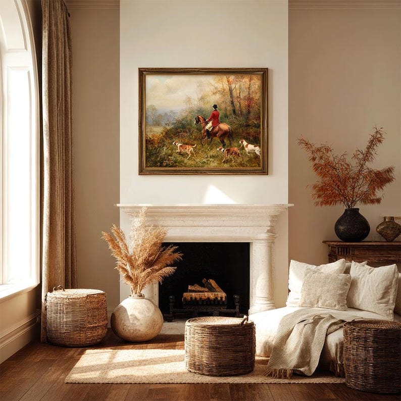 Vintage Fox Hunt Oil Painting Print, Equestrian Wall Art, English ...