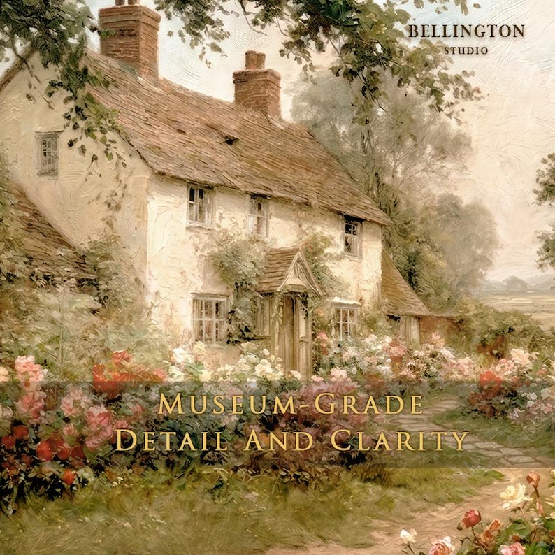 Vintage English Countryside Cottage Fine Art Oil Painting, Romantic ...