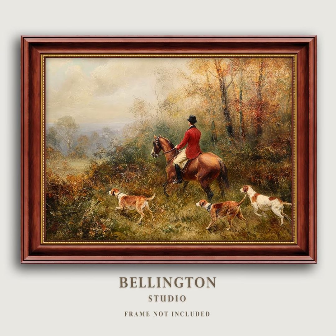 Vintage Fox Hunt Oil Painting Print, Equestrian Wall Art, English ...