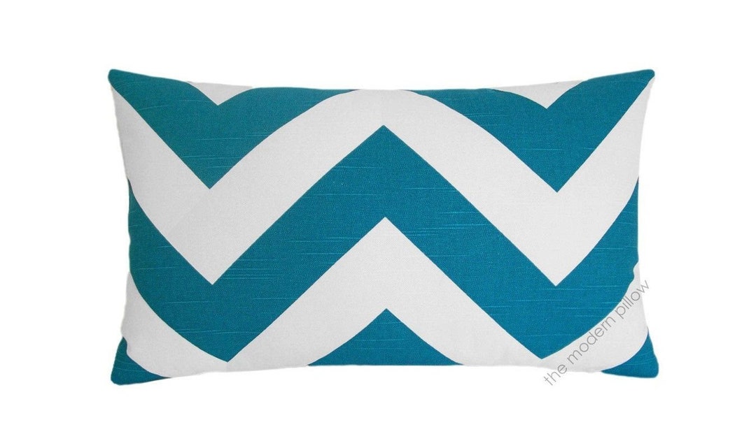 Deep Aqua Blue / White Chevron Zig Zag Stripe Decorative Throw Pillow ...