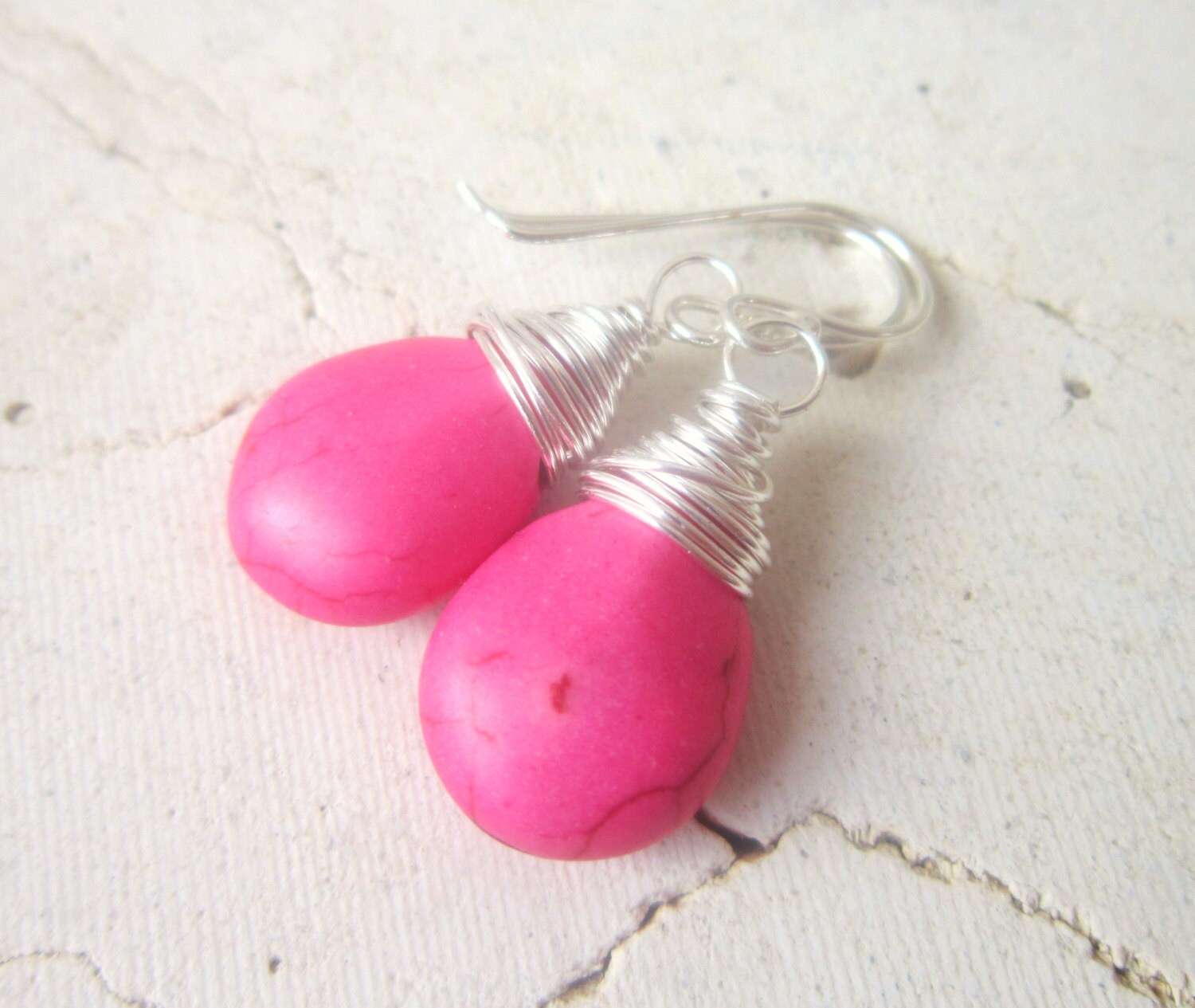 Pink Earrings. Pink Howlite Dangle Earrings. Bright Pink Drop | Etsy