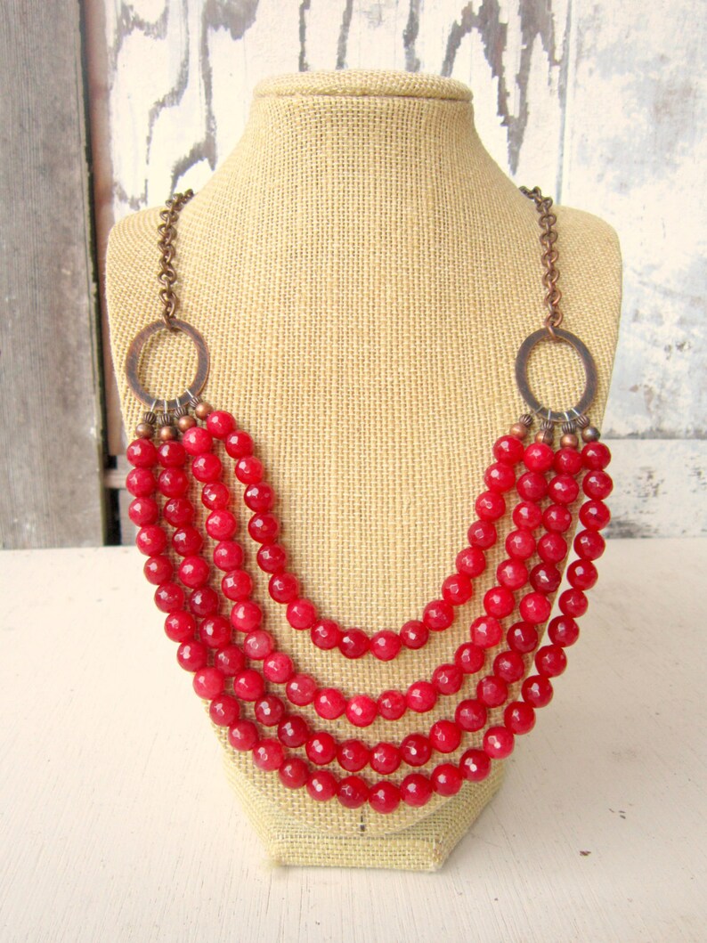 Rusty Red Jade Beaded Necklace.red Jade Multi Strand - Etsy
