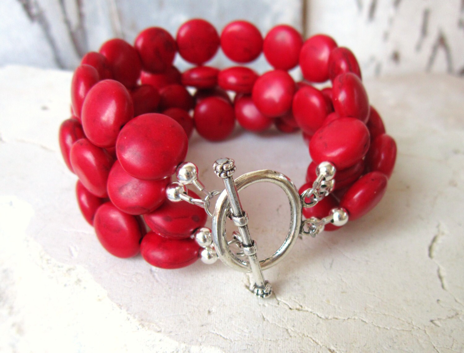 Red Beaded Bracelet Women's. Four Strand Red Bracelet. Red | Etsy
