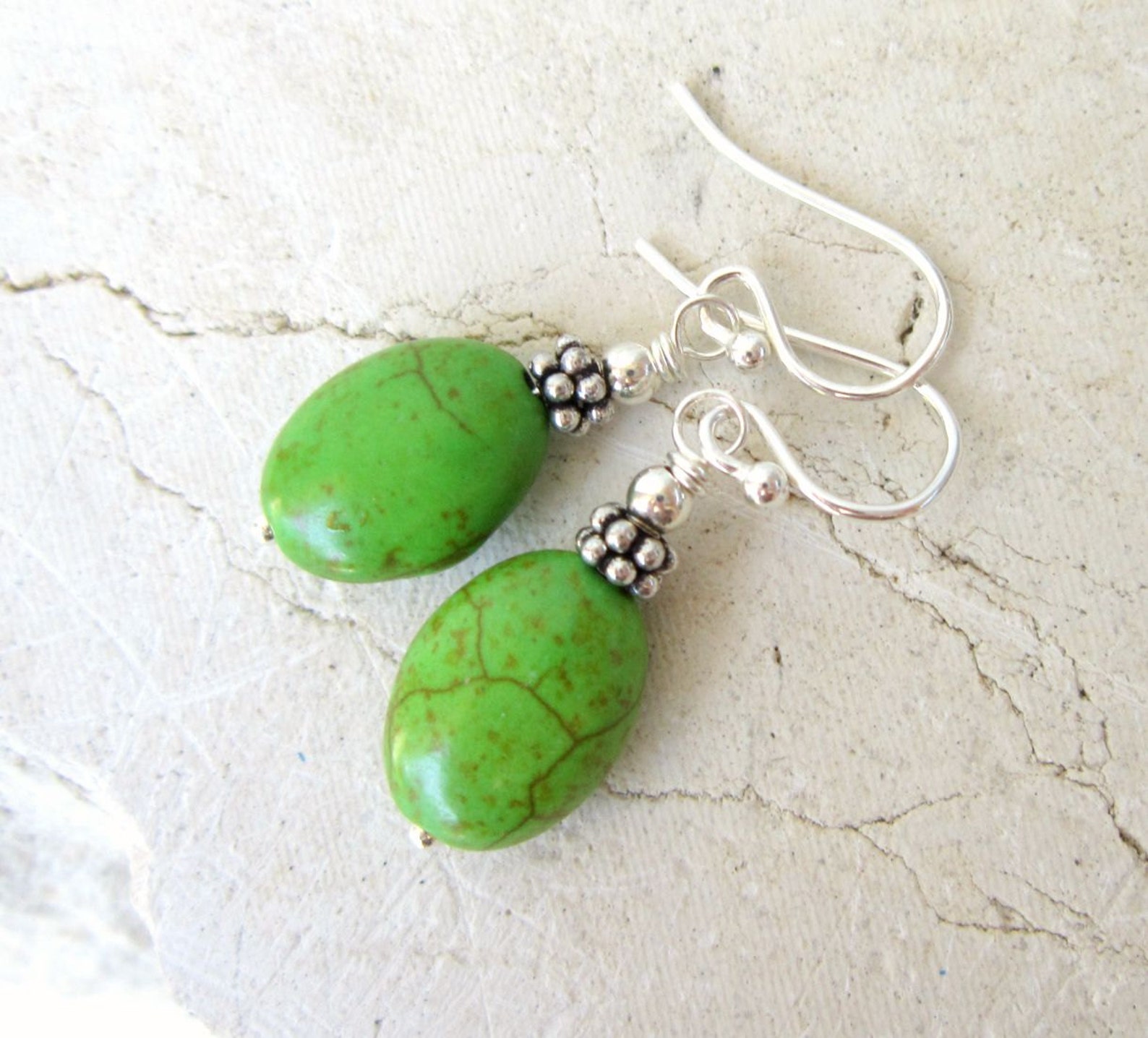 Apple Green Turquoise Earrings. Green Turquoise Dangle - Etsy