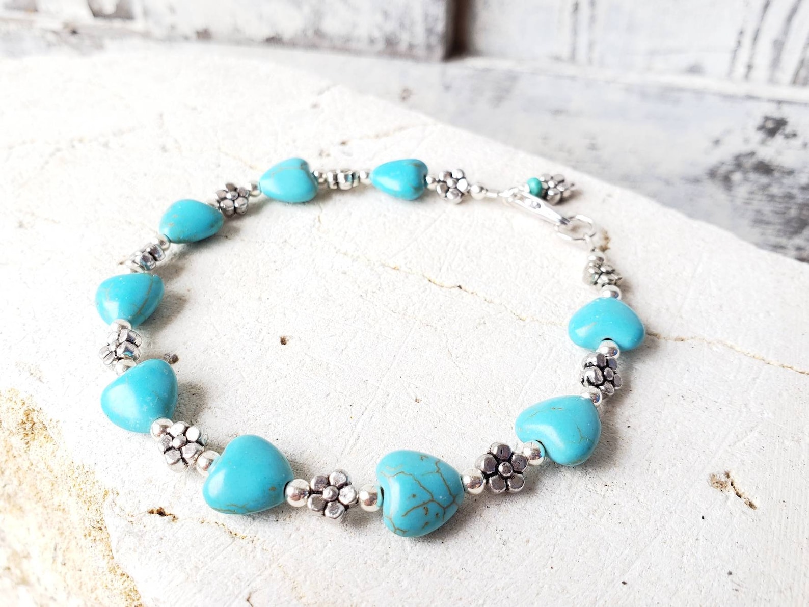 Genuine Turquoise Bracelet. Turquoise Heart Bracelet. | Etsy