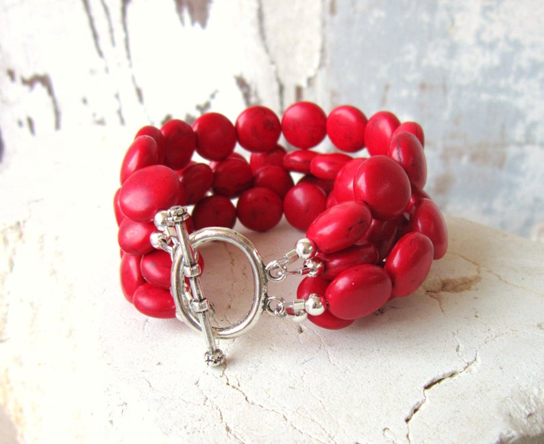 Red Beaded Bracelet Women's. Four Strand Red Bracelet. Red - Etsy