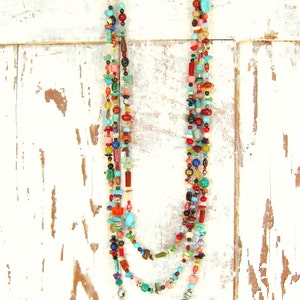 Long Multi Color Necklace. Multi Semi Precious Stone Necklace. Three ...