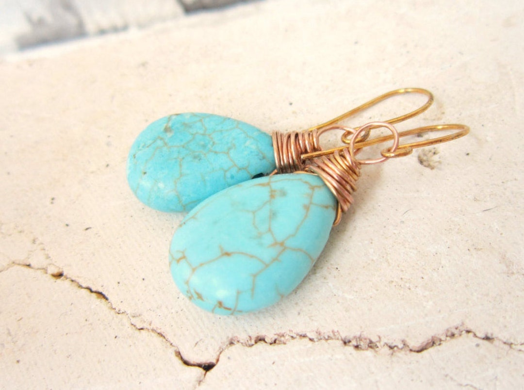 Turquoise Earrings Gold. Gold Wire Wrapped Turquoise Howlite Dangle ...