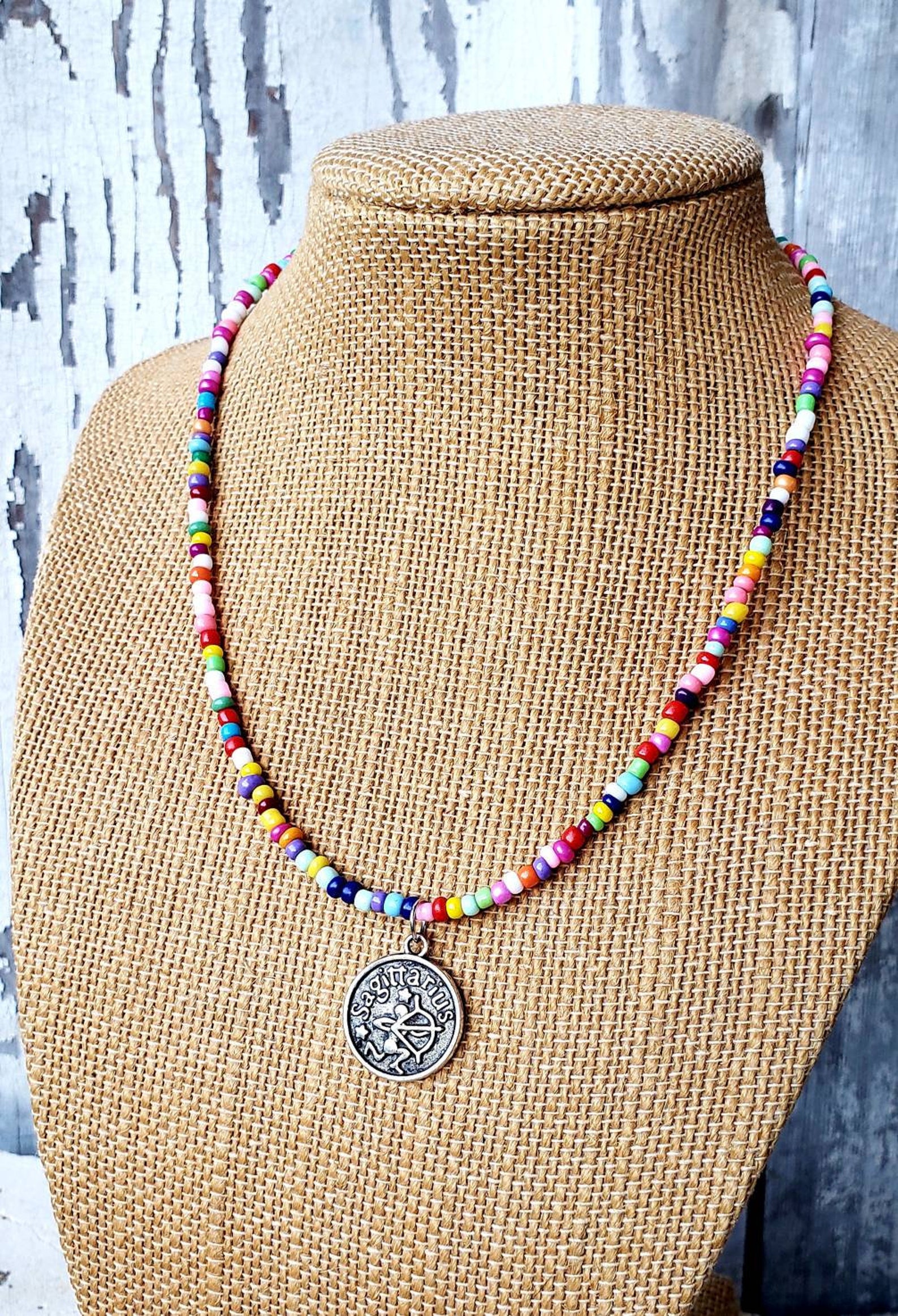 Colorful Beaded Choker With Zodiac Pendant. Multi Color Zodiac Necklace ...