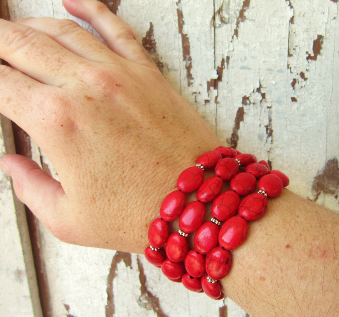Multi Strand Red Bracelet. Red Howlite Bracelet. Red Semi | Etsy