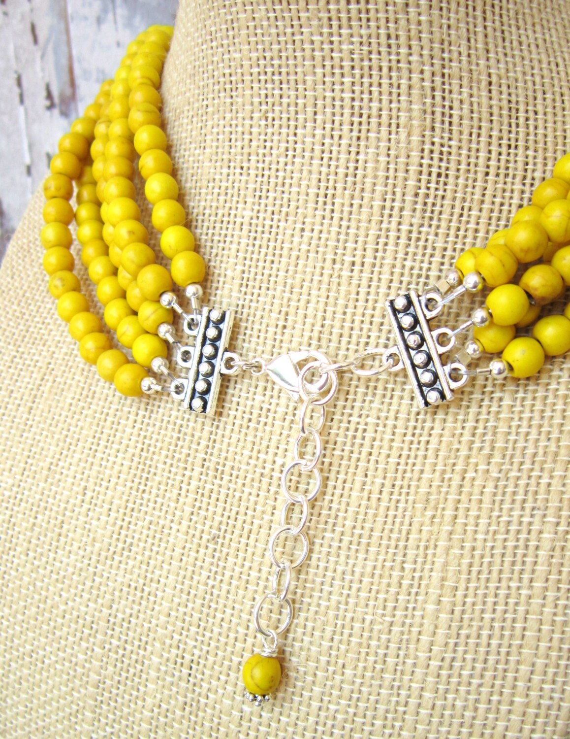 Yellow Turquoise Statement Necklace. Multi Strand Yellow Turquoise ...