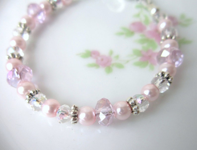 Children's Bracelet. Girl's Pink Crystal & Pearl - Etsy
