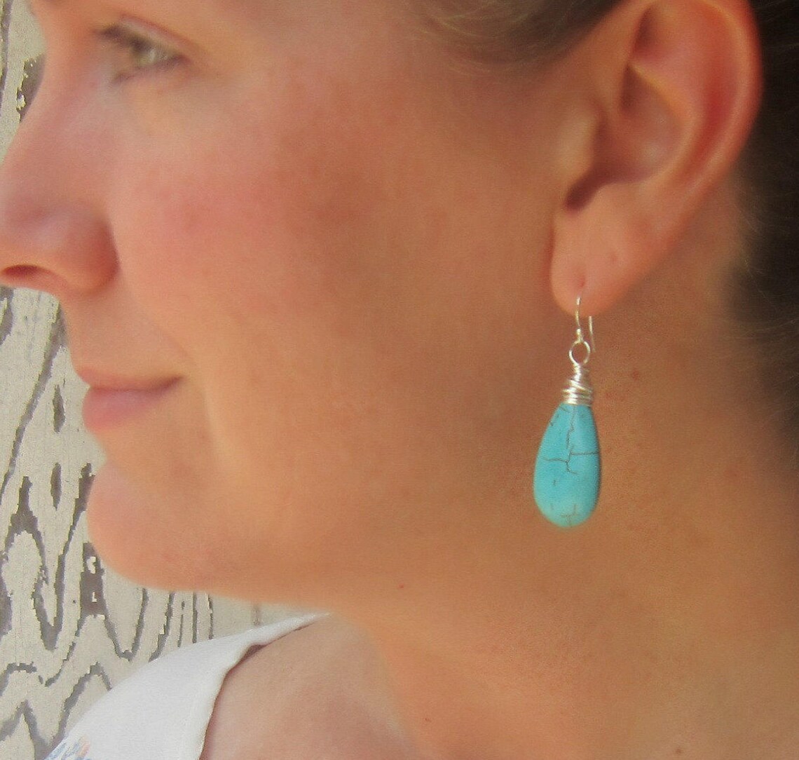 Long Turquoise Earrings Dangle. Wire Wrapped Turquoise Howlite Dangle ...