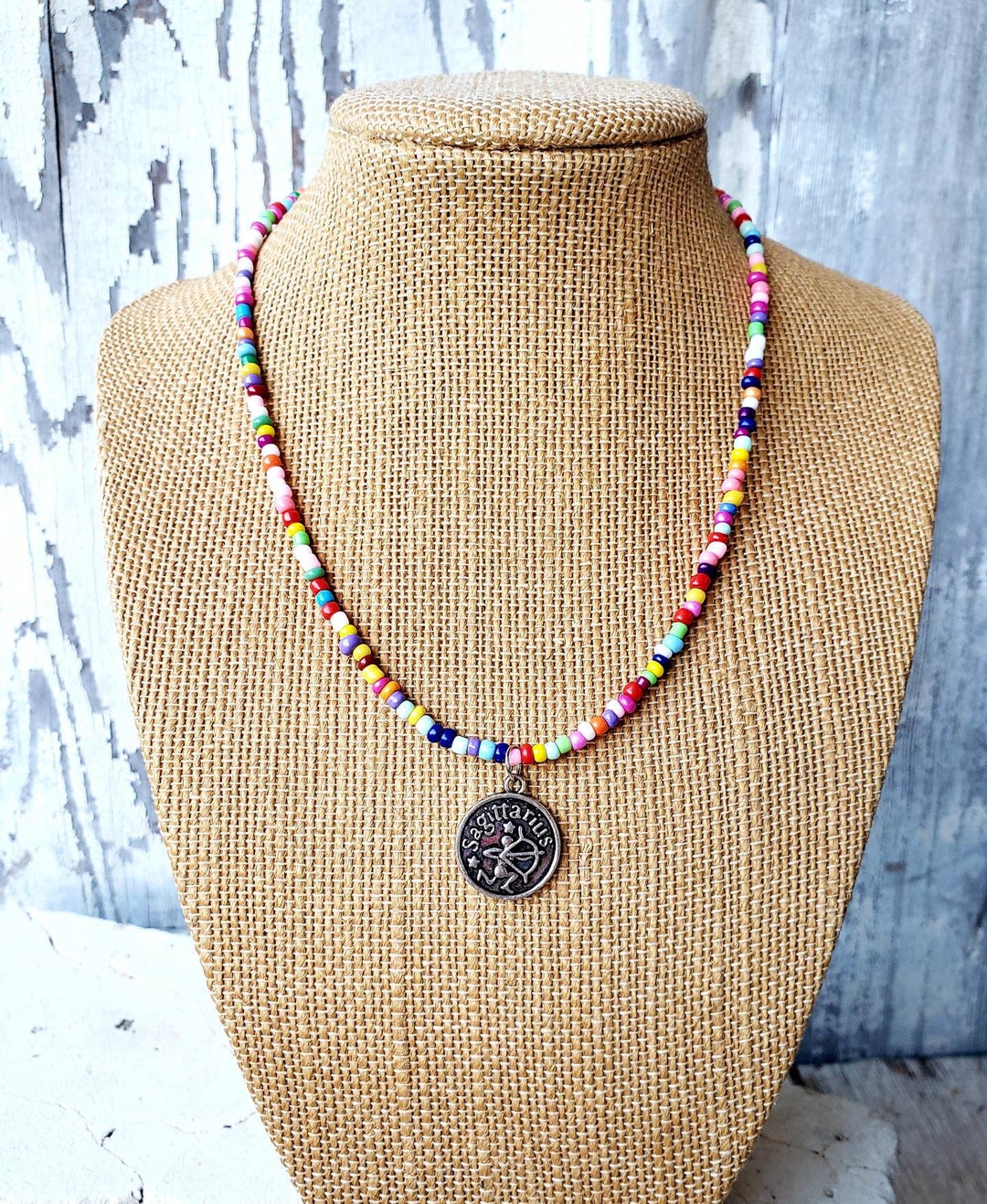 Colorful Beaded Choker With Zodiac Pendant. Multi Color Zodiac Necklace ...