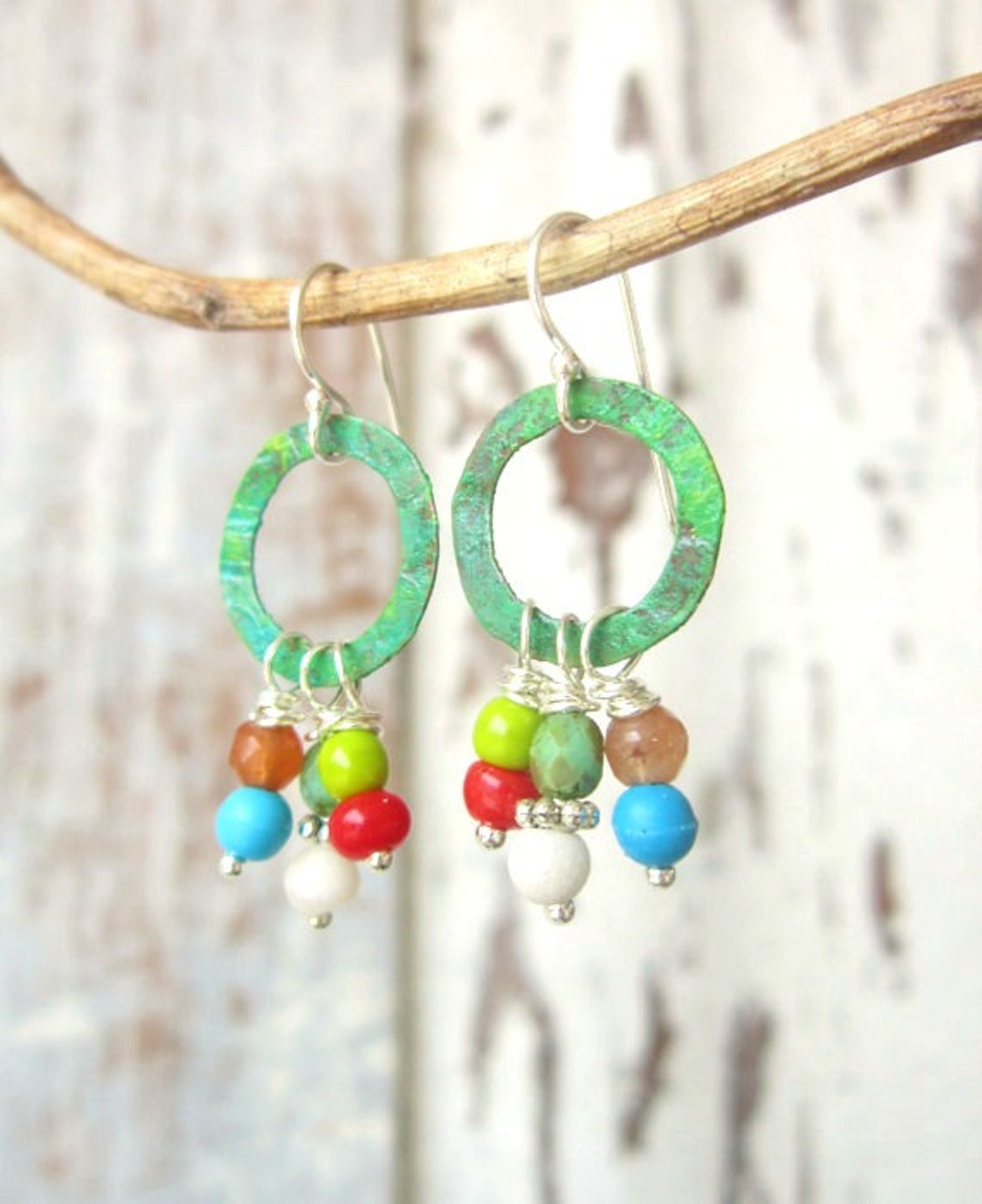 Multi Stone Dangle Earrings. Multi Color Semi Precious Stone Cluster ...
