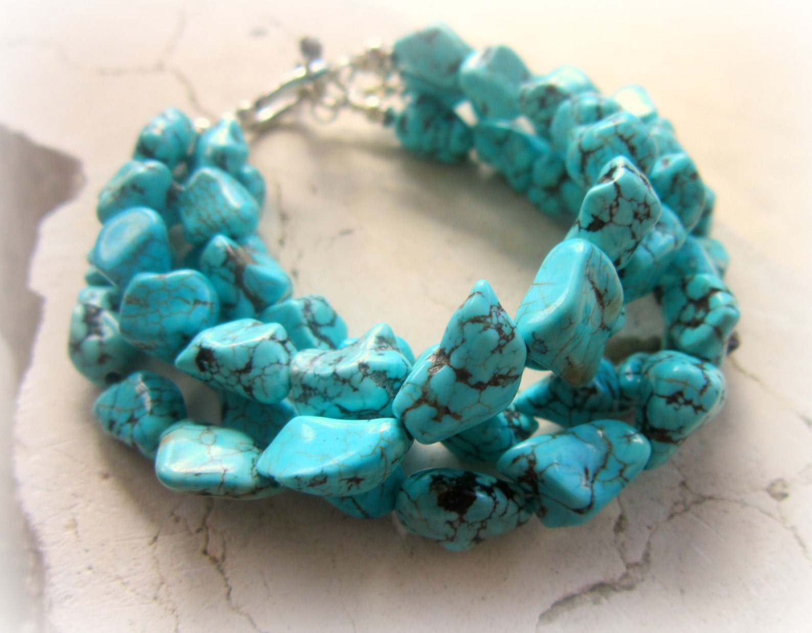 Blue Green Turquoise Bracelet. Chunky Turquoise Nugget Howlite - Etsy