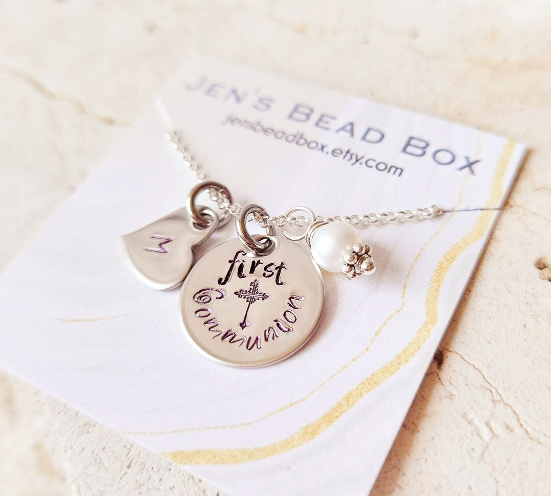 Girls First Communion Necklace.sterling Silver First Communion Charm ...