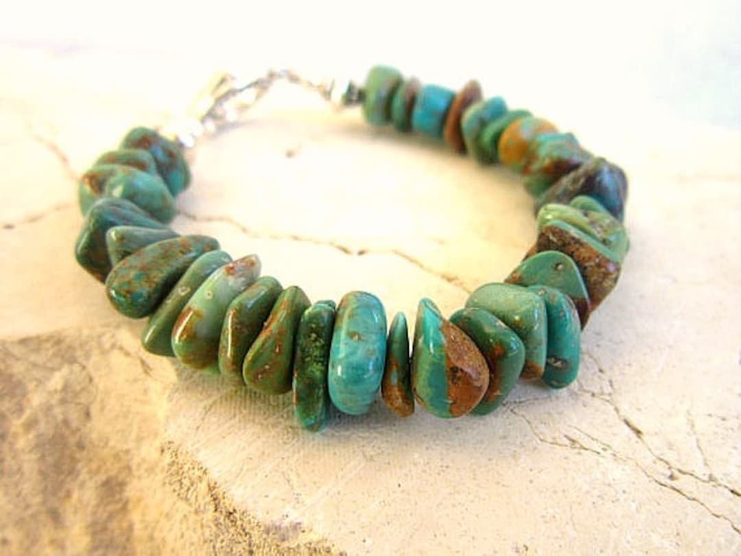 Genuine Turquoise Bracelet. Green Unisex Beaded Bracelet. Men's ...