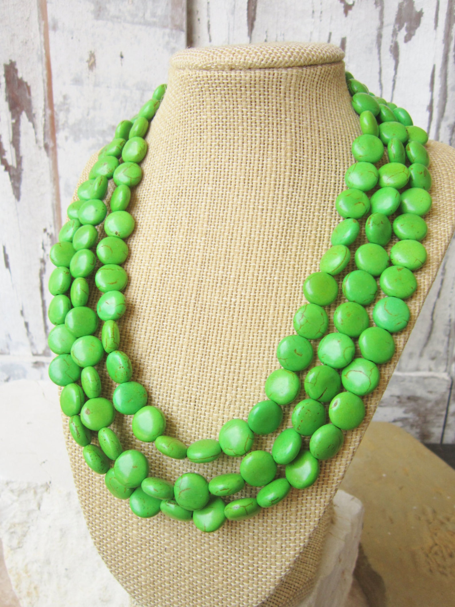 Apple Green Turquoise Statement Necklace.lime Green Multi Strand ...