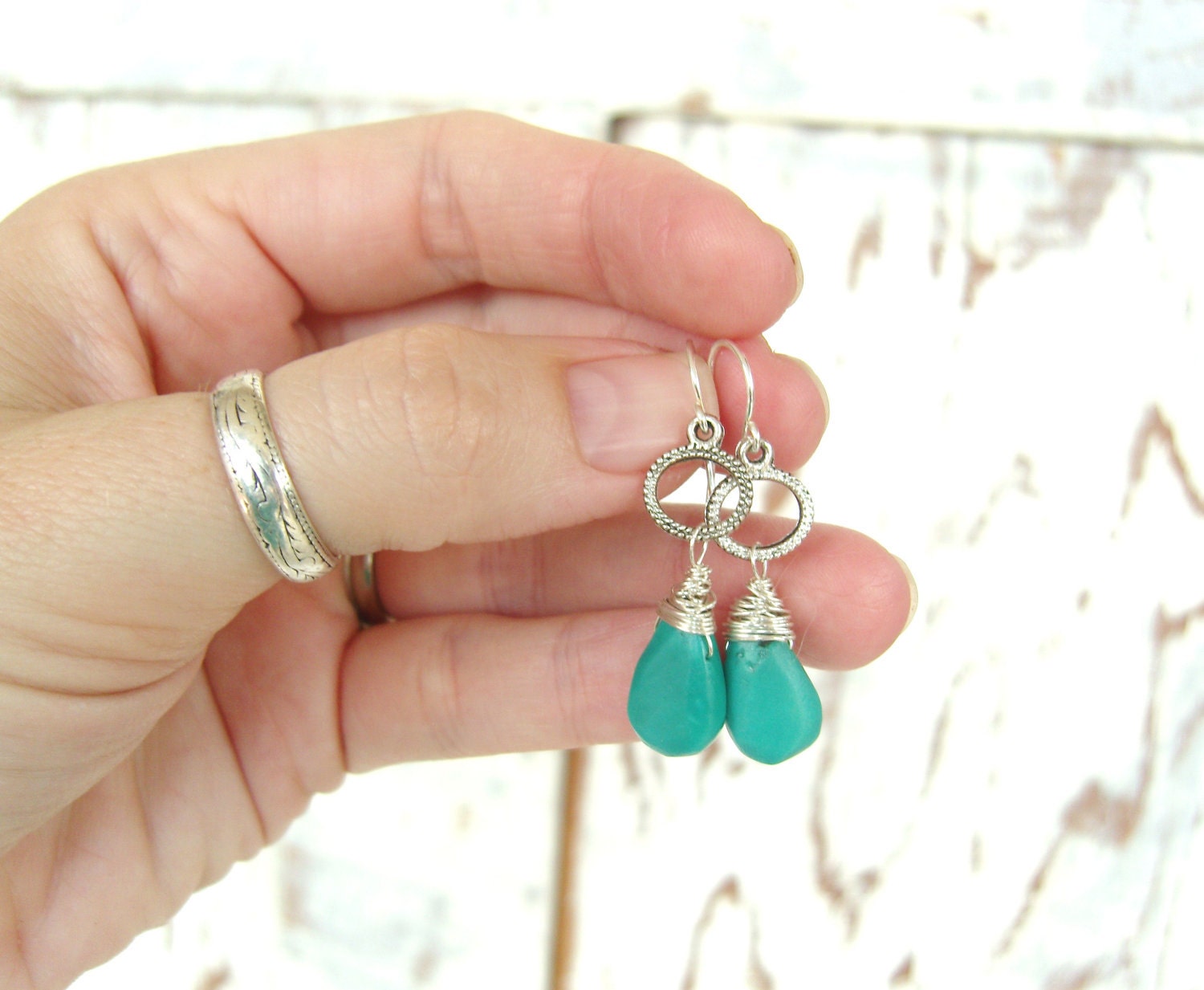 Turquoise Earrings. Green Turquoise Drop Earrings. Sterling | Etsy