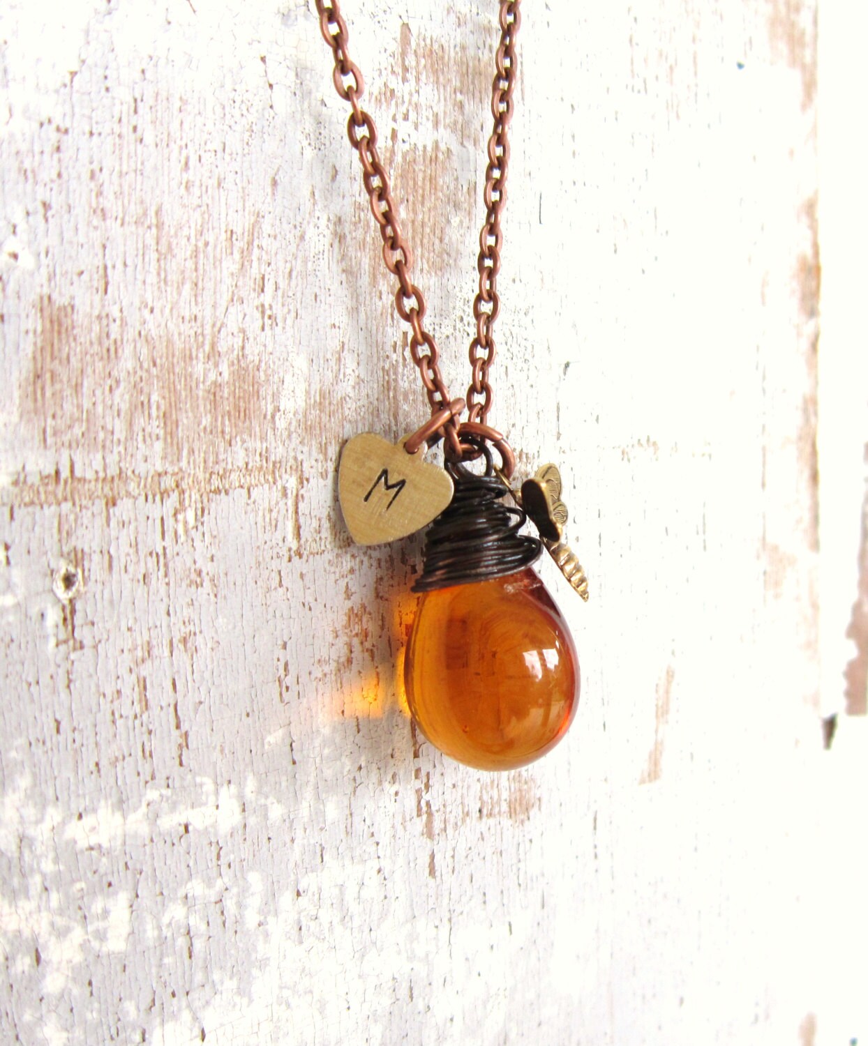 Honey Bee Necklace. Wire Wrapped Briolette Charm Necklace. - Etsy