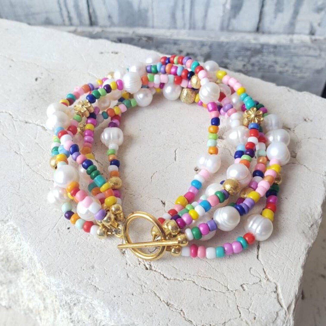 Multi Color Bracelet. Colorful Seed Bead Pearl Bracelet. Multi Strand ...